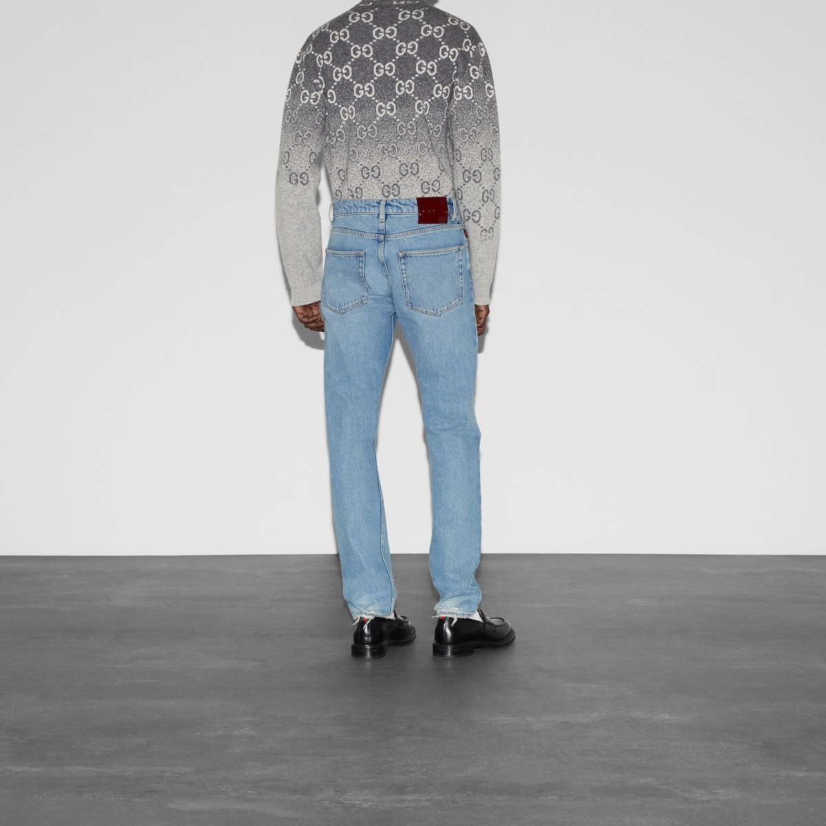 Denim trouser with Web in blue | GUCCI® ZA