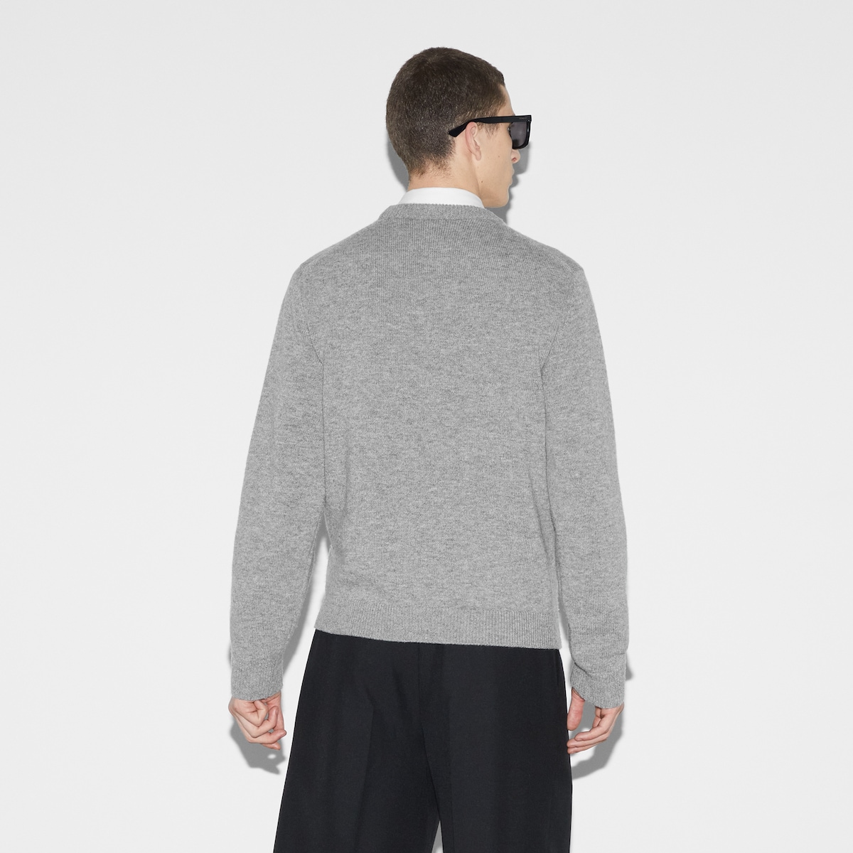 Wool sweater with Gucci intarsia in grey | GUCCI® US