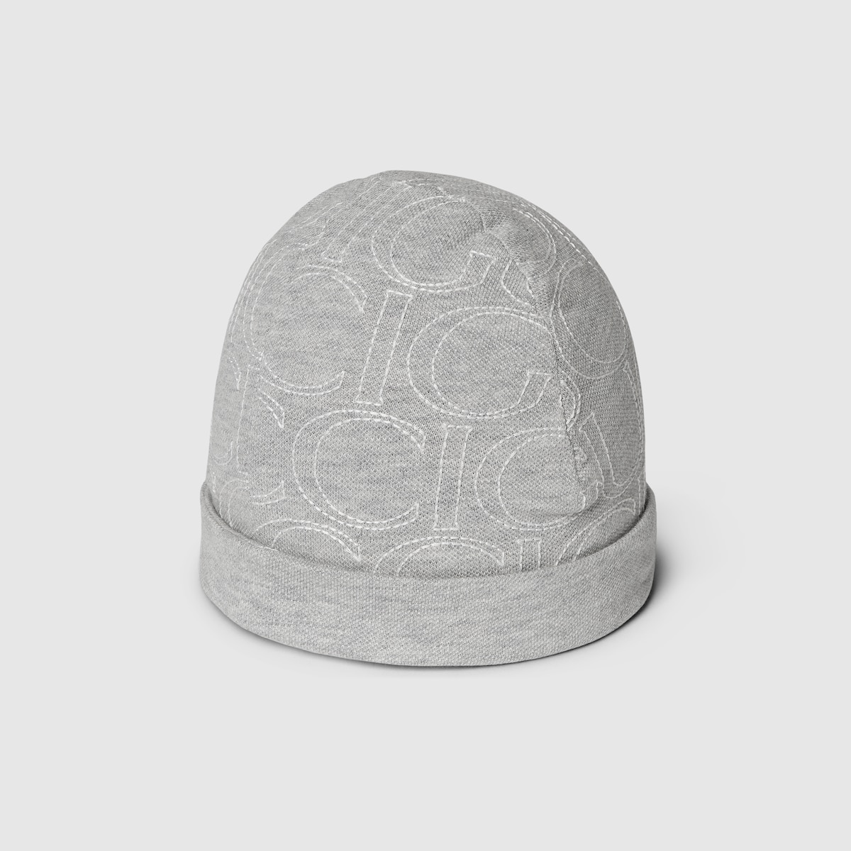 Baby cotton hat with Gucci embroidery in light grey GUCCI NL