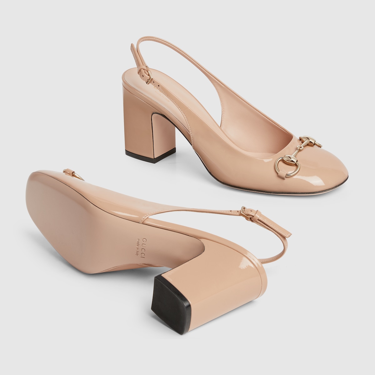 Zapato de salón con Horsebit para mujer en charol beige rosado | GUCCI® ES