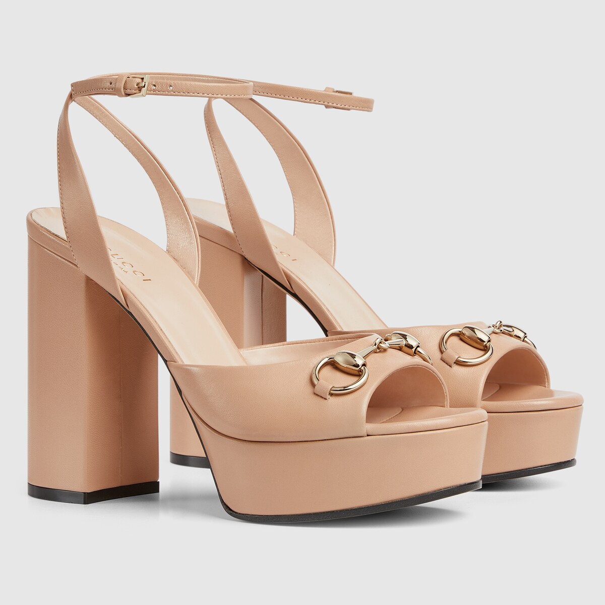 Women's Horsebit platform sandal in rose beige leather | GUCCI® US