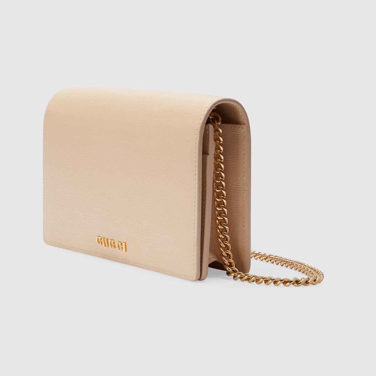 Chain wallet with Gucci script in light beige leather | GUCCI® Canada
