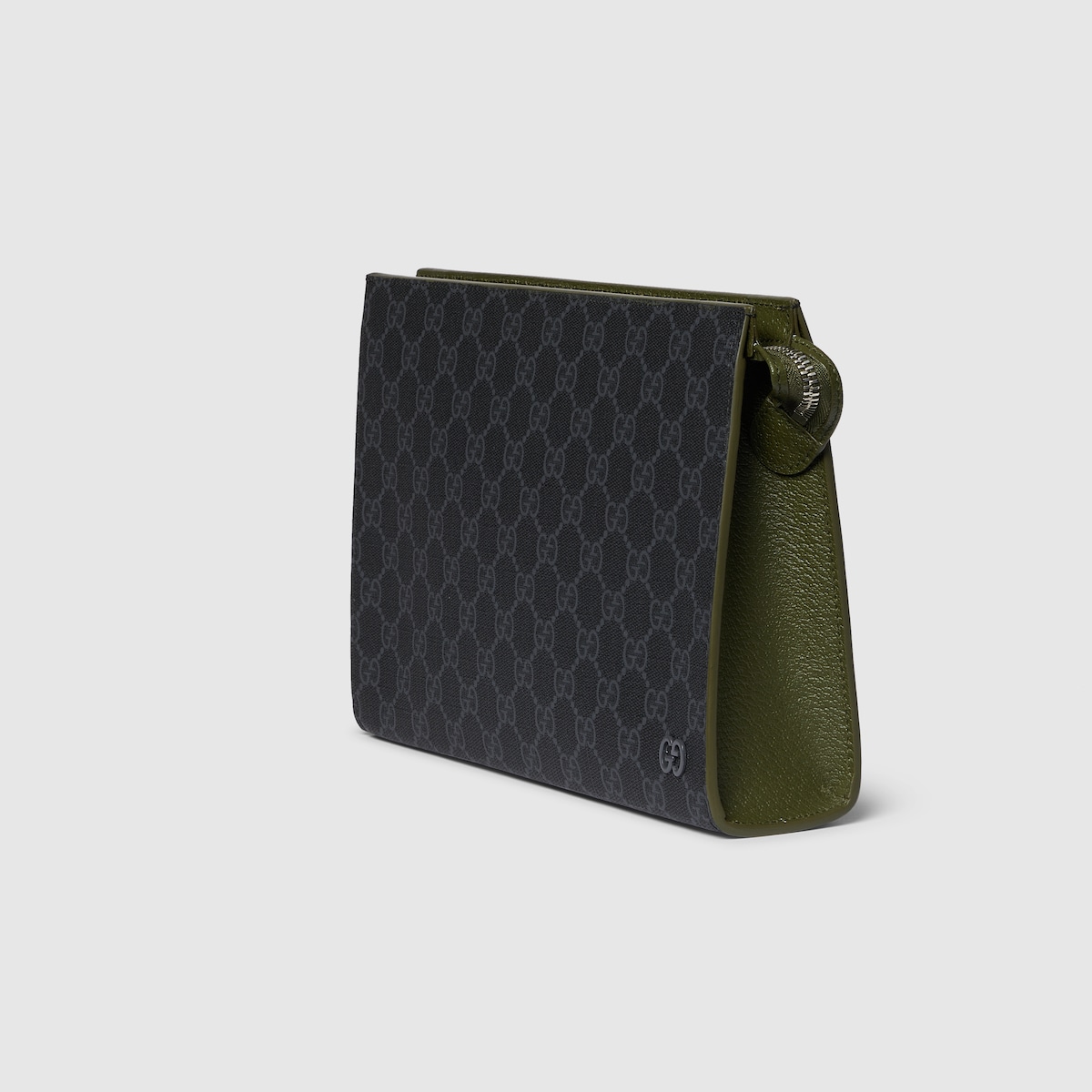GG pouch with dark green trim in black GG Supreme canvas | GUCCI® SG