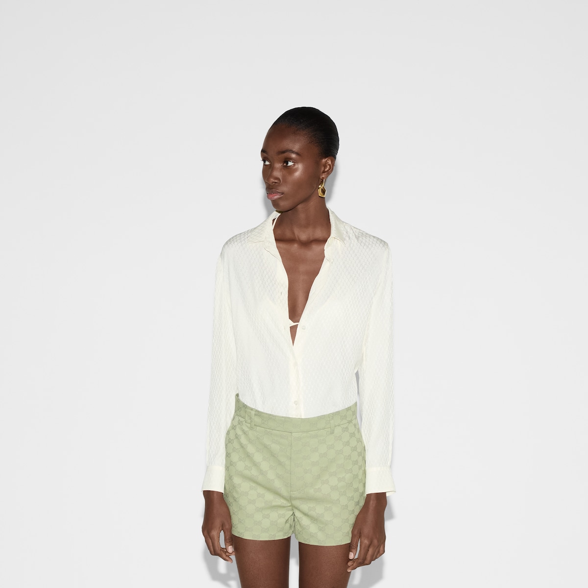 Gucci silk jacquard shirt and bra set in ivory | GUCCI® UK