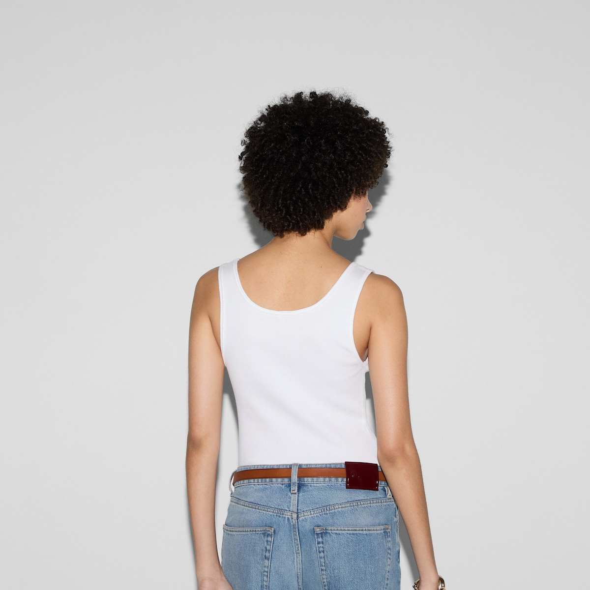Rib cotton tank top with Gucci print in white | GUCCI® UK