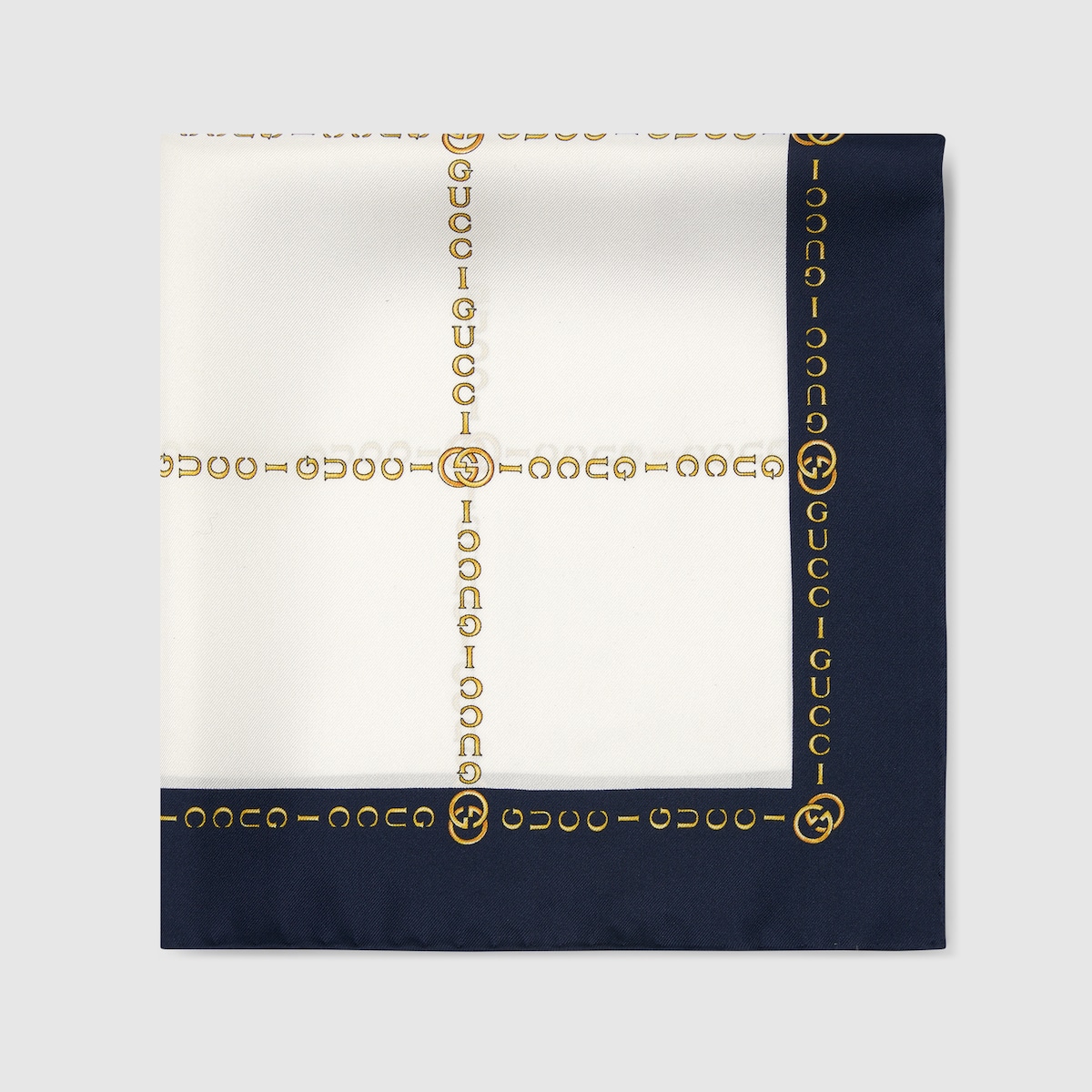 Interlocking G Gucci chain silk pocket square in ivory | GUCCI® US