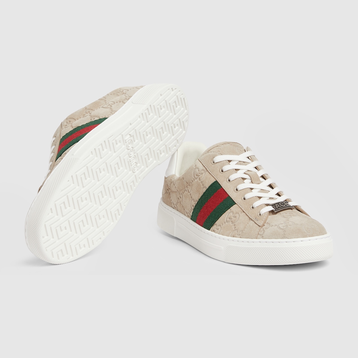 Women's Gucci Ace sneaker with Web in oatmeal GG suede | GUCCI® ZA