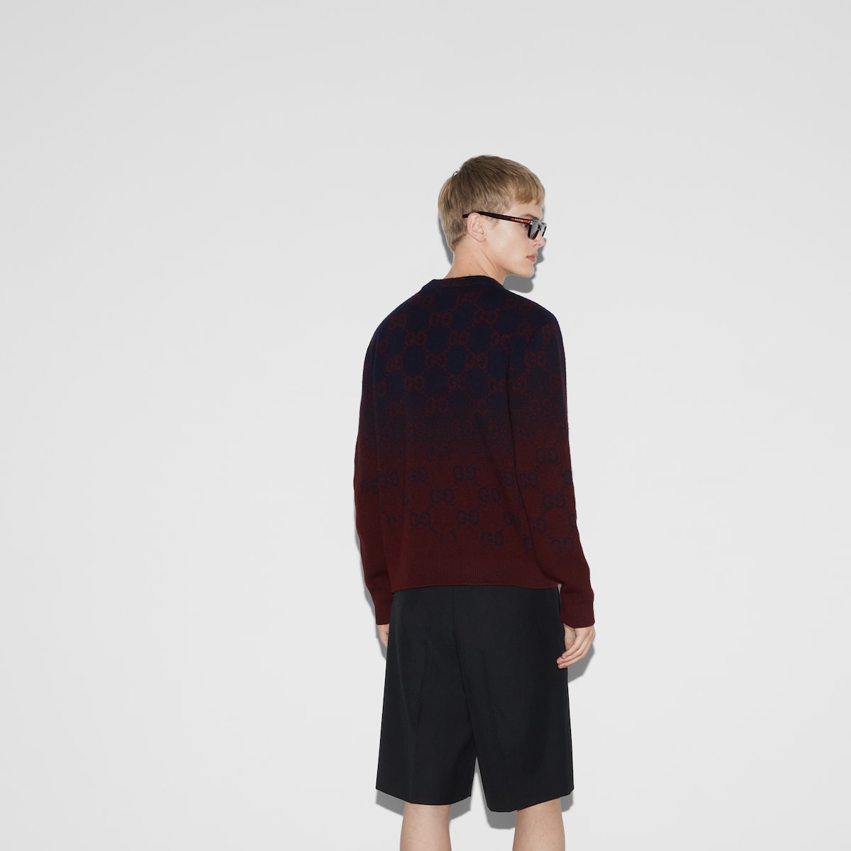 GG degradé wool jacquard sweater in dark blue and bordeaux | GUCCI® UK