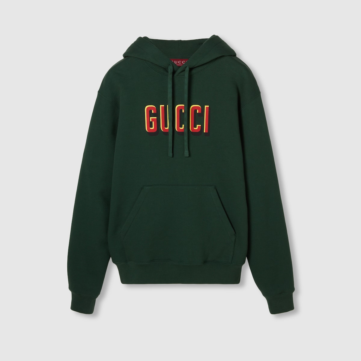 Felpa in jersey di cotone stampato con cappuccio in verde scuro | GUCCI ...