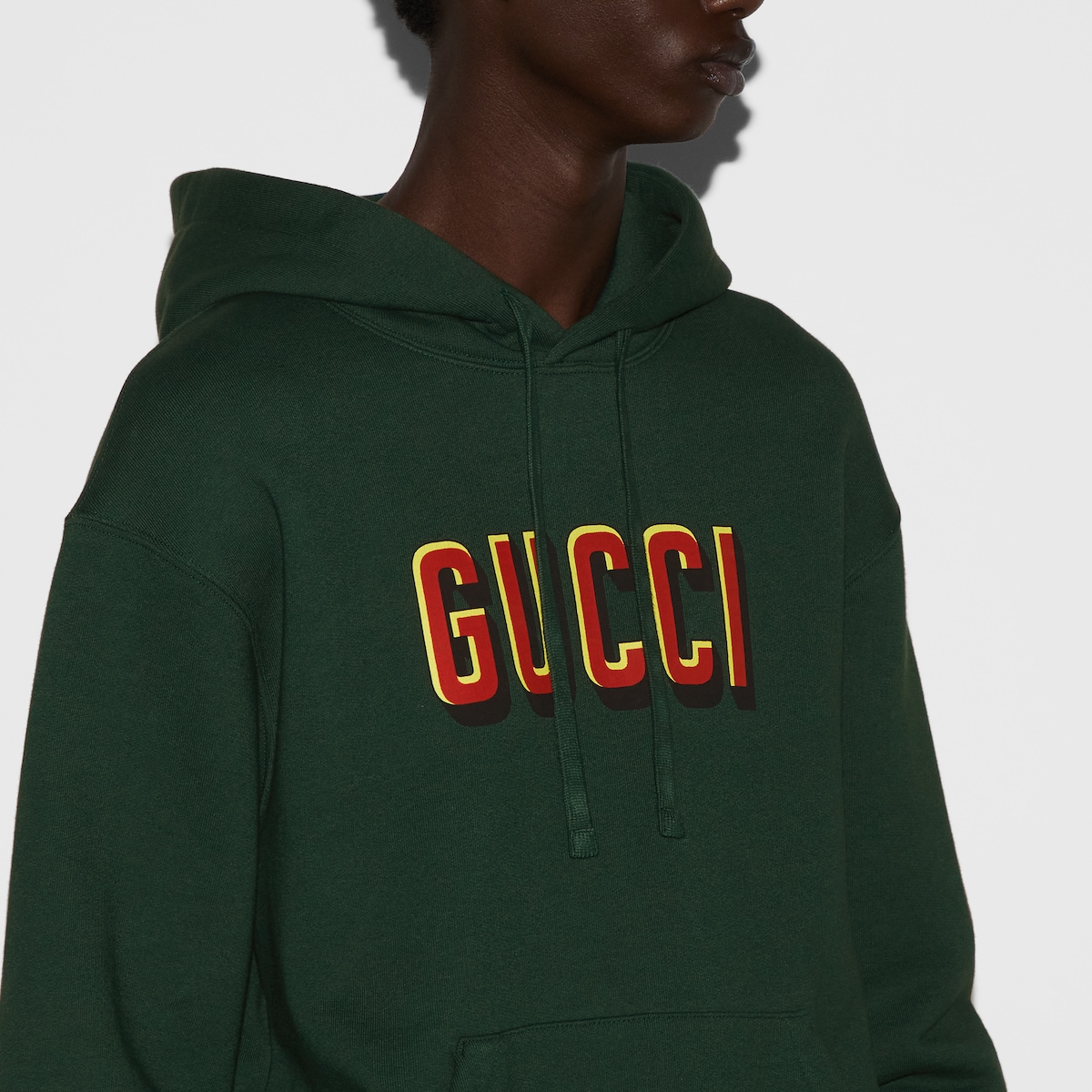 Printed cotton jersey hooded sweatshirt in dark green | GUCCI® NL