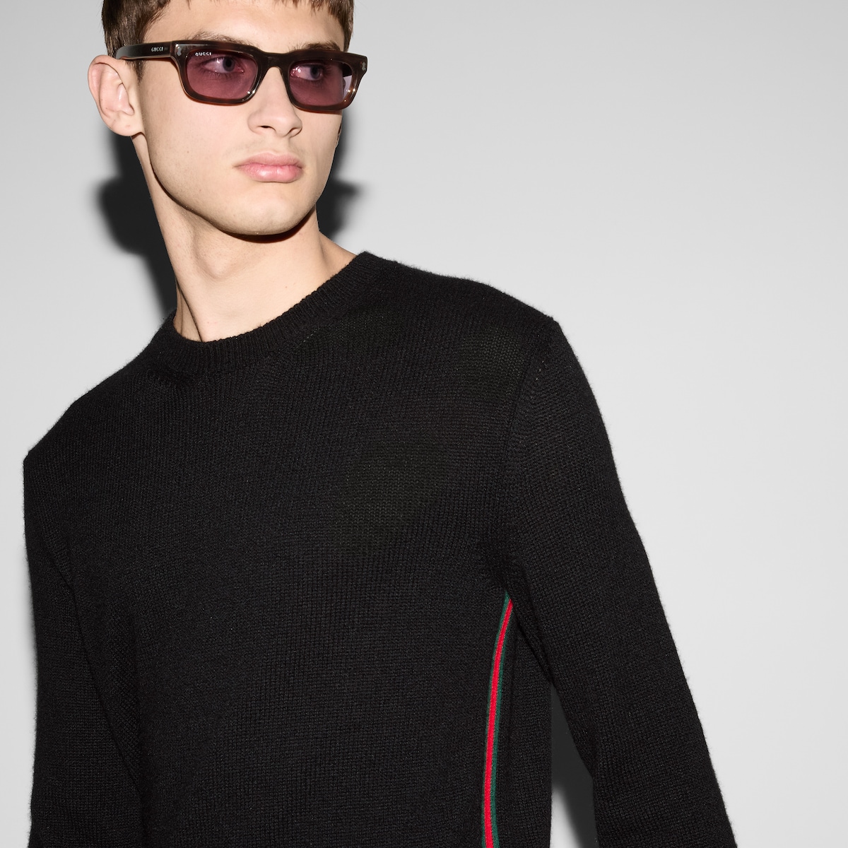 Cashmere sweater with Web intarsia in black | GUCCI® UK