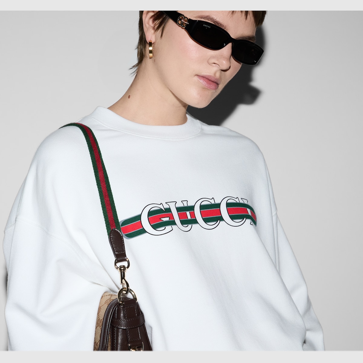 Printed cotton jersey sweatshirt in white | GUCCI® US