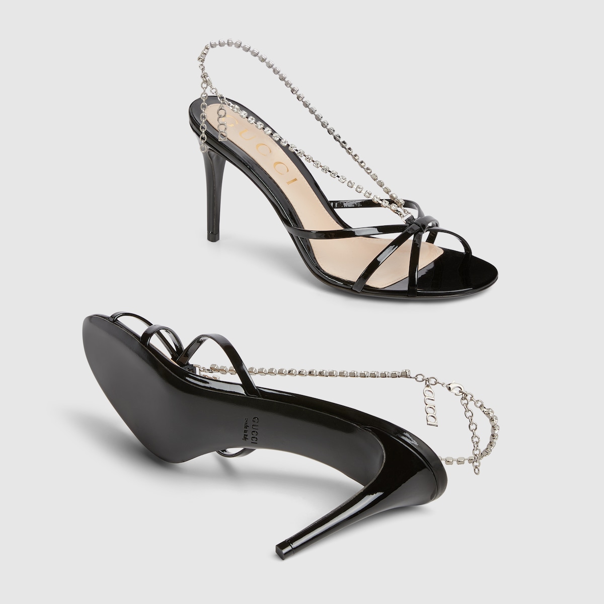 รองเท้าแซนเดิล Women's crystal chain sandal inหนังแก้วสีดำ | GUCCI® TH