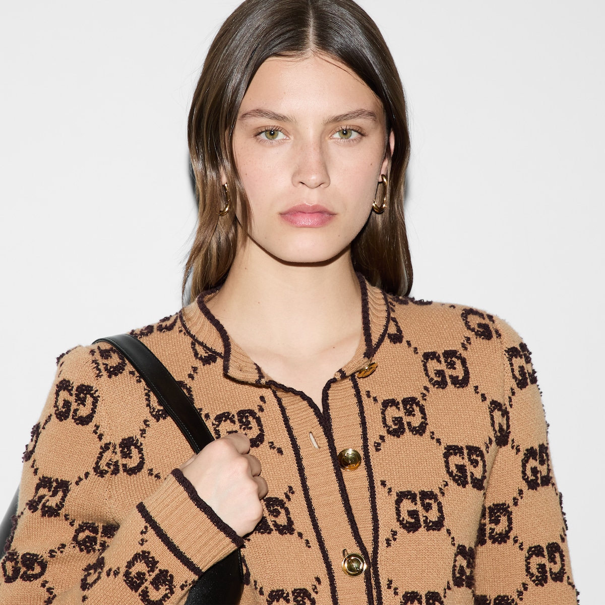 GG wool bouclé jacquard cardigan in camel and brown | GUCCI® US