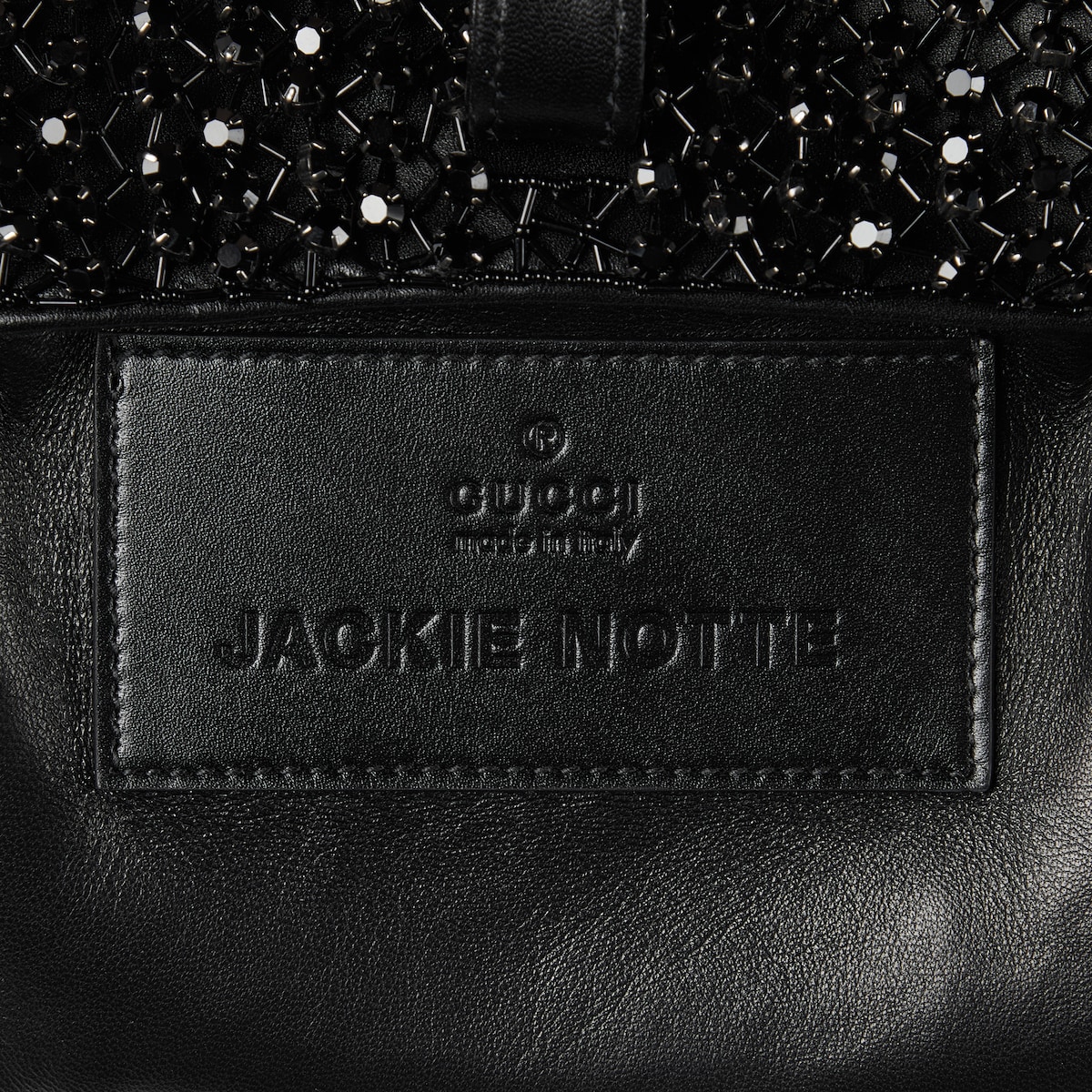 Gucci Jackie Notte crystal mini bag in crystal and black leather ...
