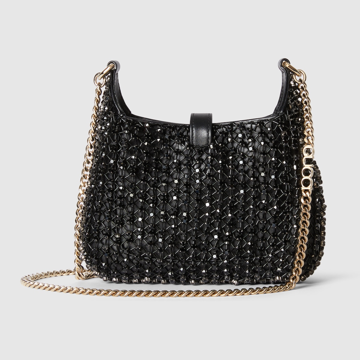 Gucci Jackie Notte crystal mini bag in crystal and black leather ...