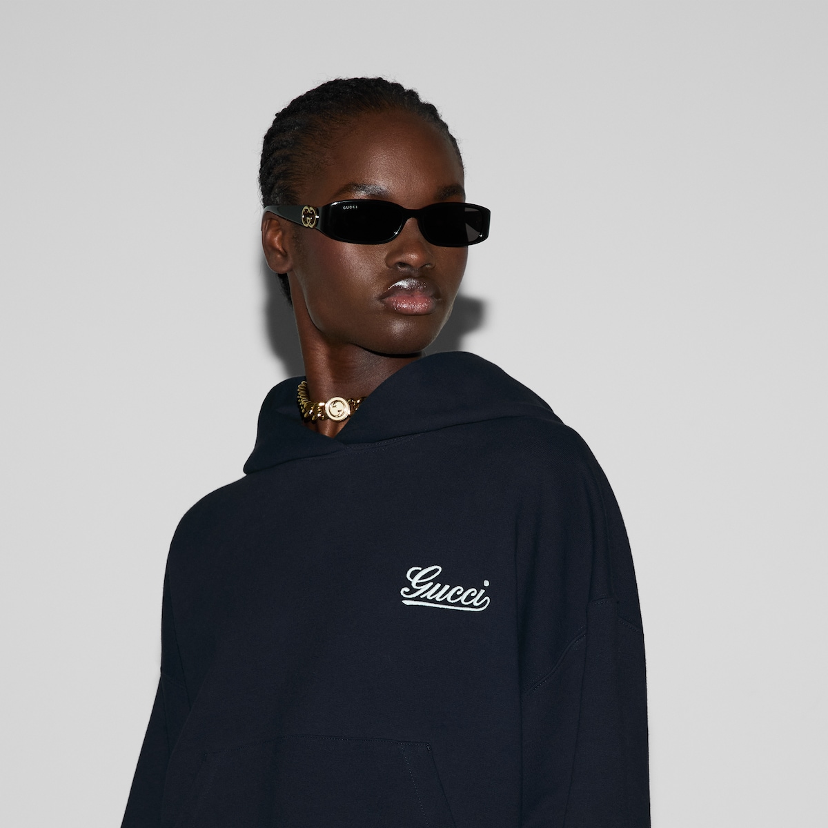 Cotton jersey hooded sweatshirt in blue navy | GUCCI® US