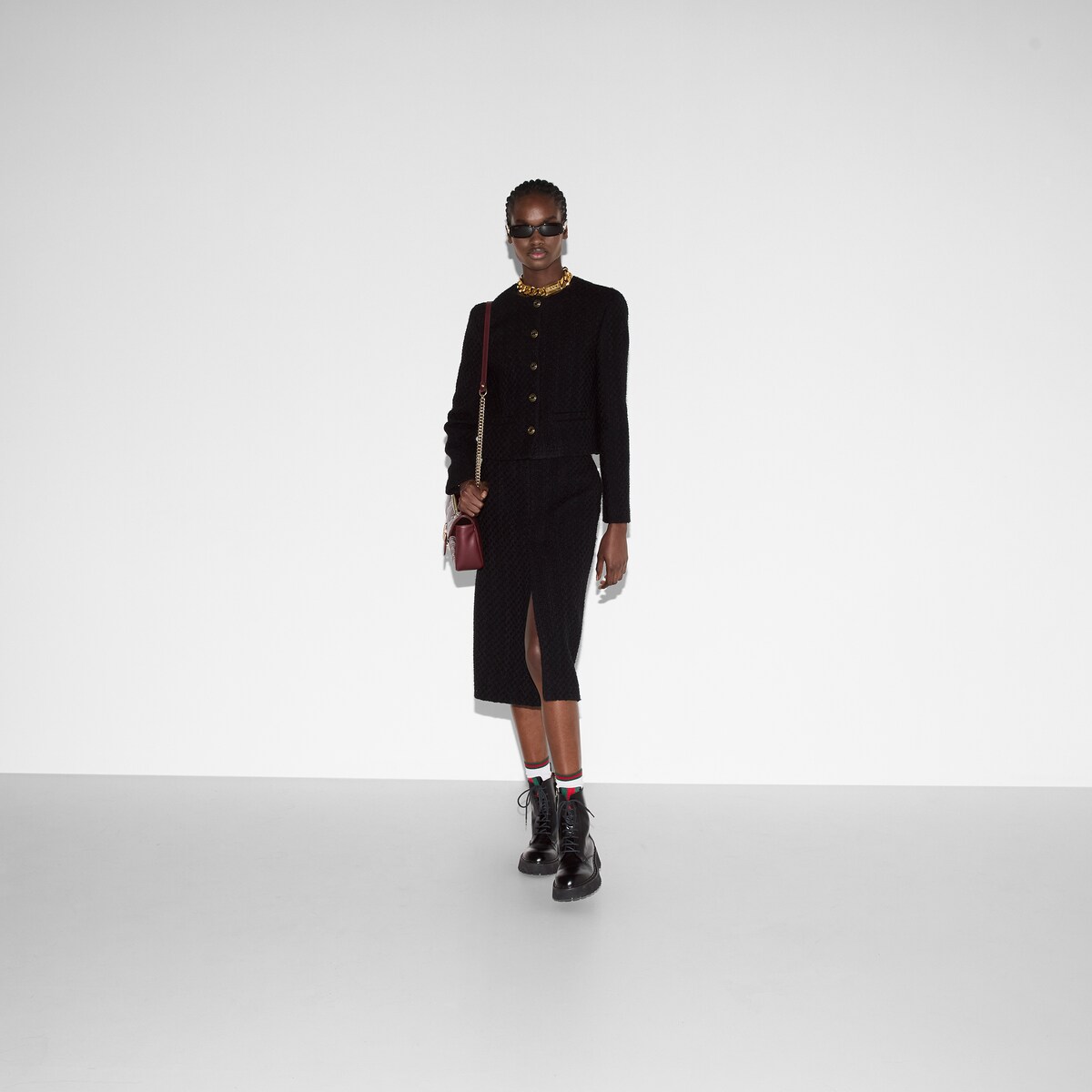 Tweed damier skirt in black | GUCCI® Australia