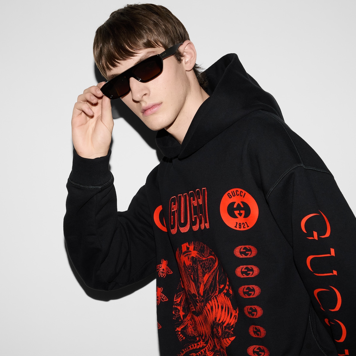Gucci symbols hooded sweatshirt in black | GUCCI® UK