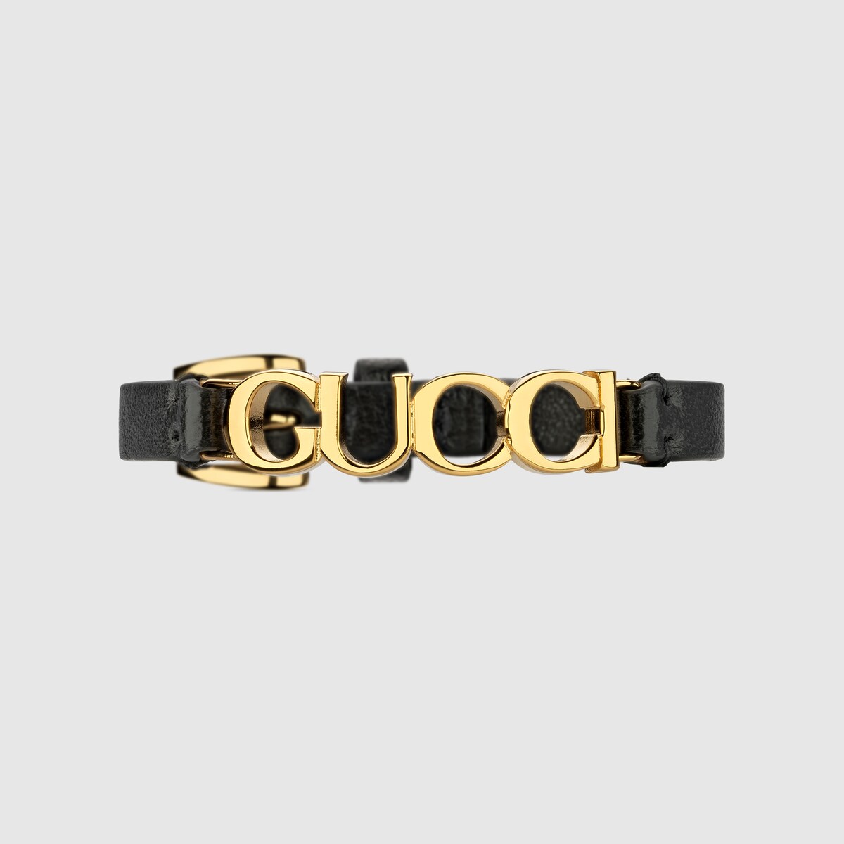 Gucci logo lettering Braided Leather Bracelet Damen Brass Leather S Black