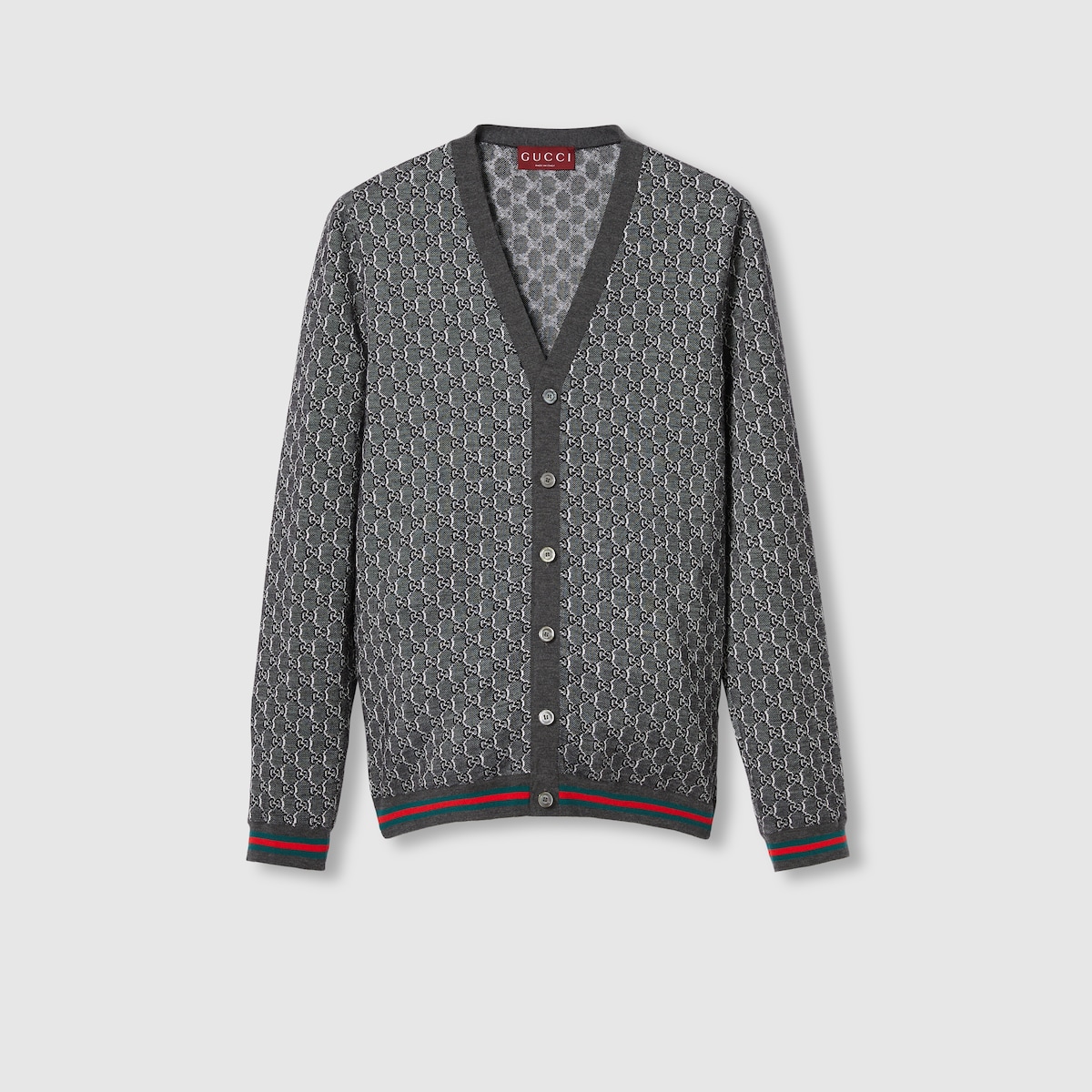 Wool and silk cardigan with GG Shadow in light grey and black | GUCCI® MX