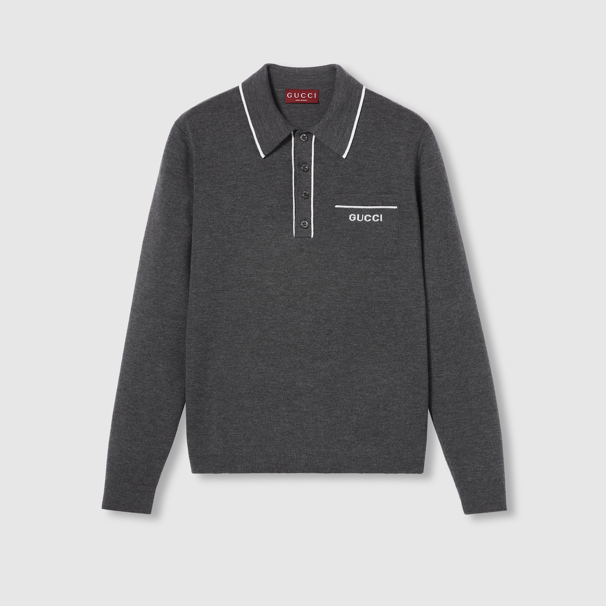 Knit wool long sleeve polo top in grey | GUCCI® UK