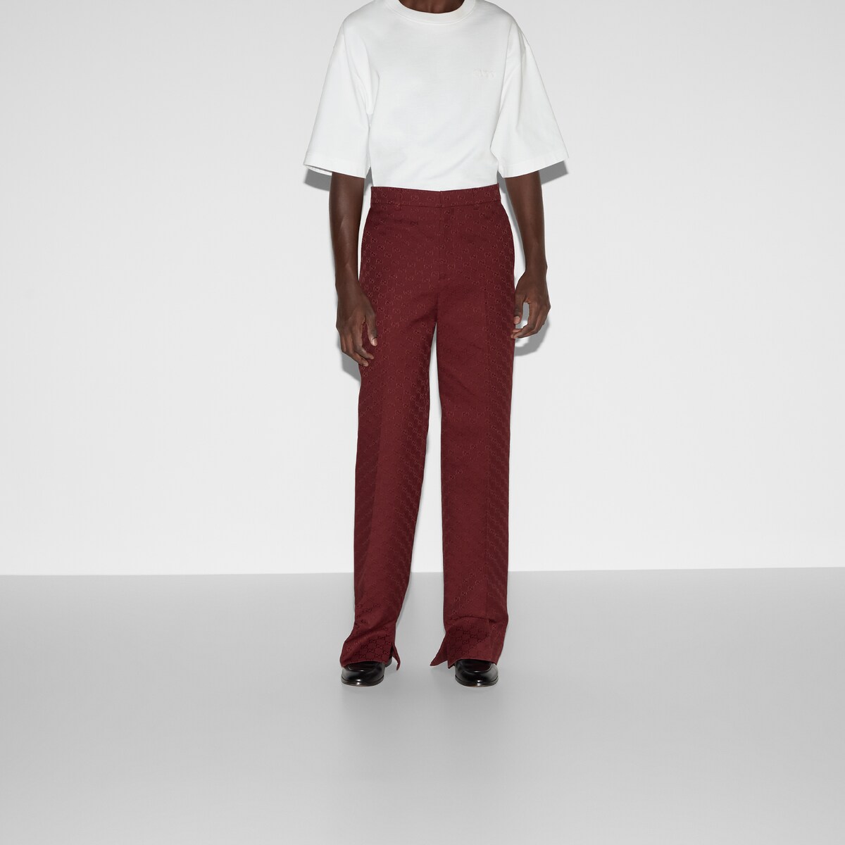 GG cotton canvas pant with embroidery in Rosso Ancora red | GUCCI® MX