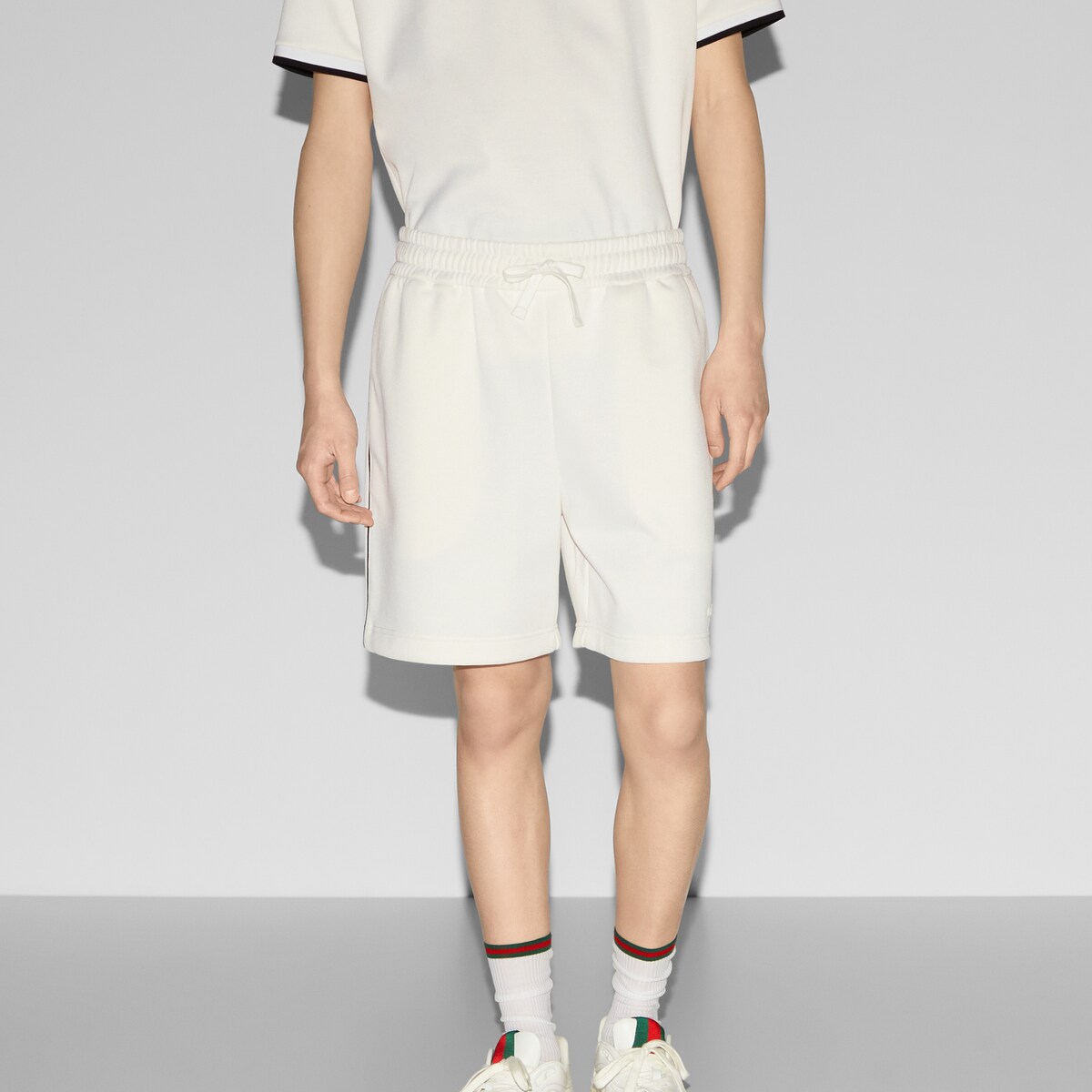 Cotton piquet shorts with embroidery in white | GUCCI® US