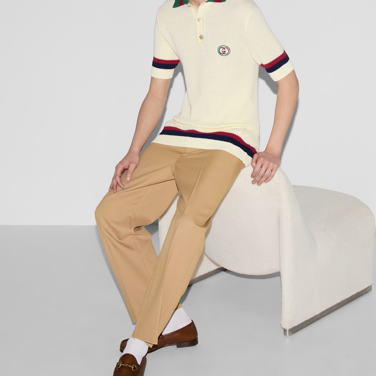 Fluid drill pant with Web detail in beige | GUCCI® US