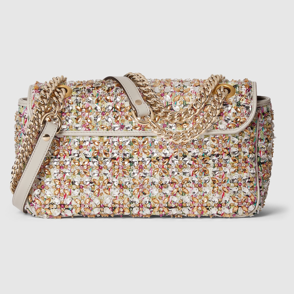 GG Marmont crystals medium shoulder bag in oatmeal tweed | GUCCI® UK