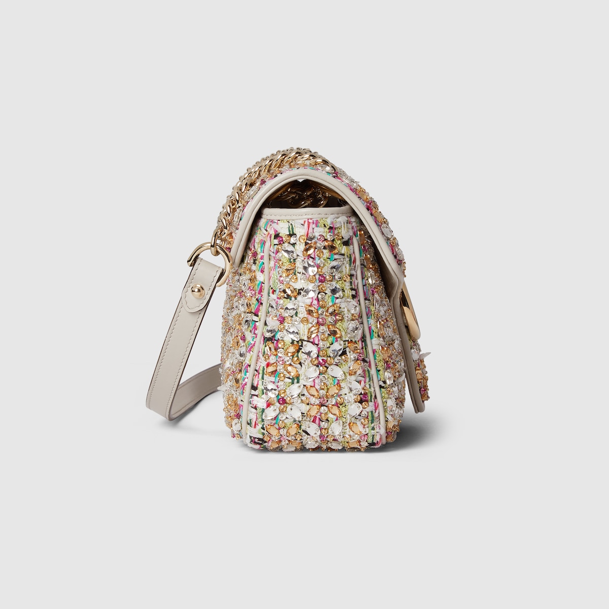 GG Marmont crystals medium shoulder bag in oatmeal tweed | GUCCI® UK
