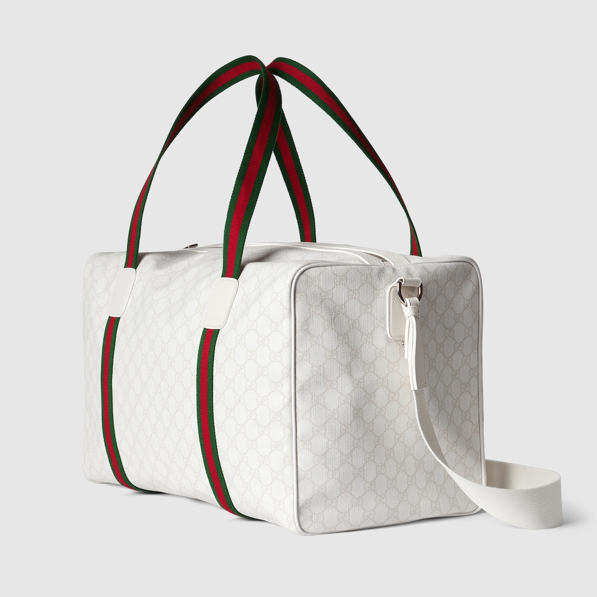 Medium duffle bag with Web in white GG Supreme | GUCCI® AU