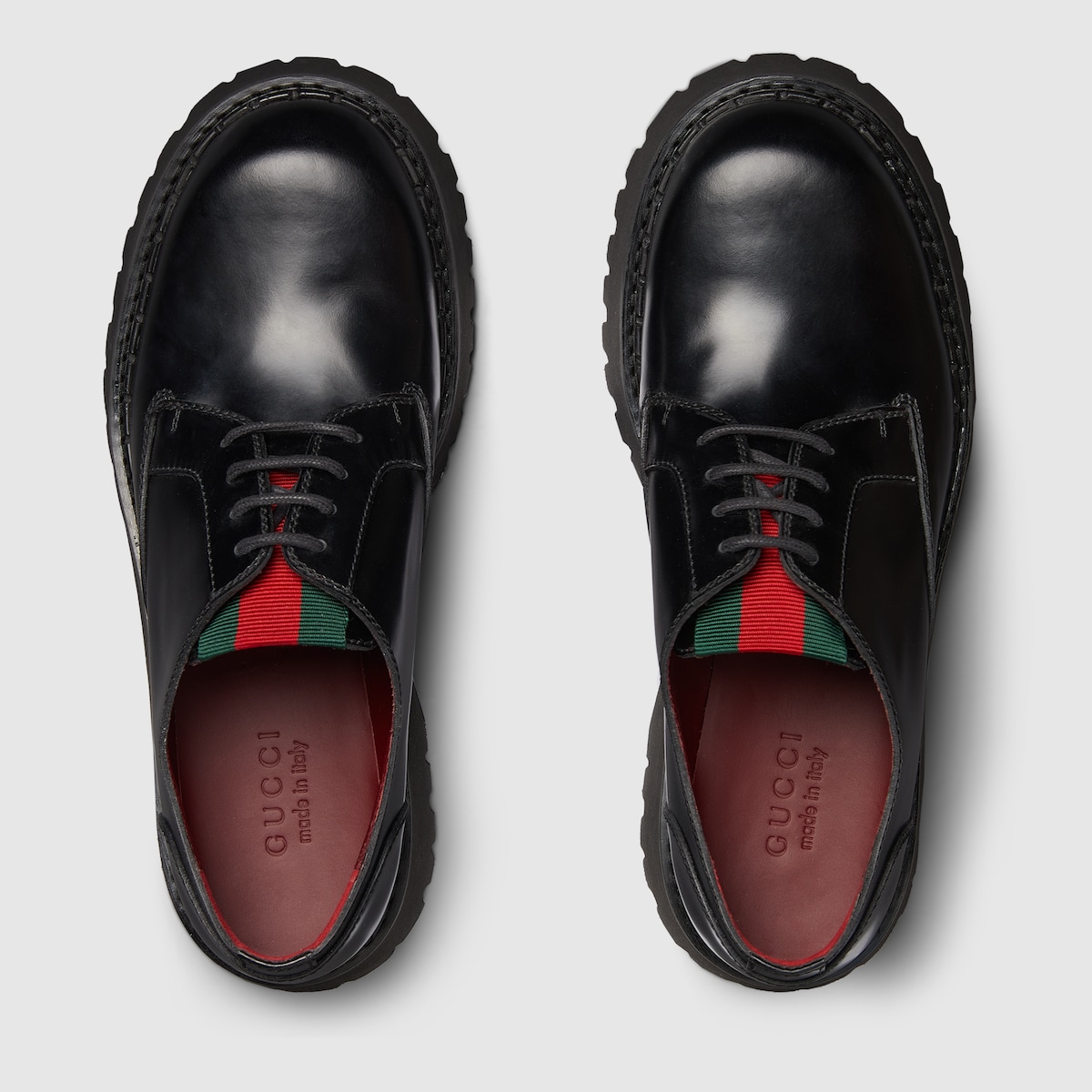 Men's lace-up shoe with Web in black leather | GUCCI® ZA