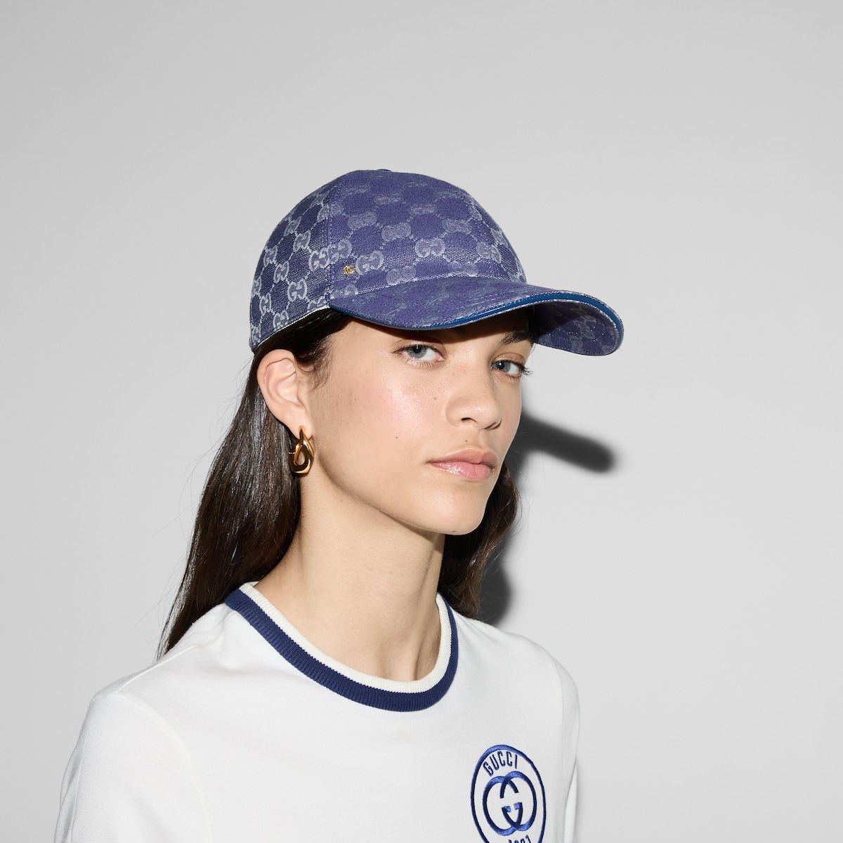 Casquette en toile GG en bleu et gris | GUCCI® FR