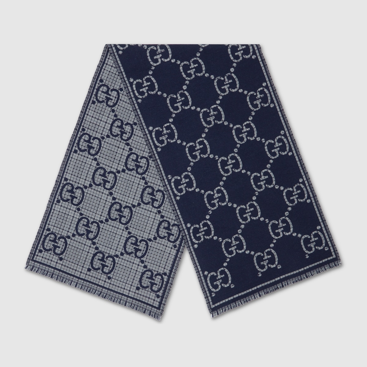 Check GG wool scarf in grey and blue | GUCCI® US