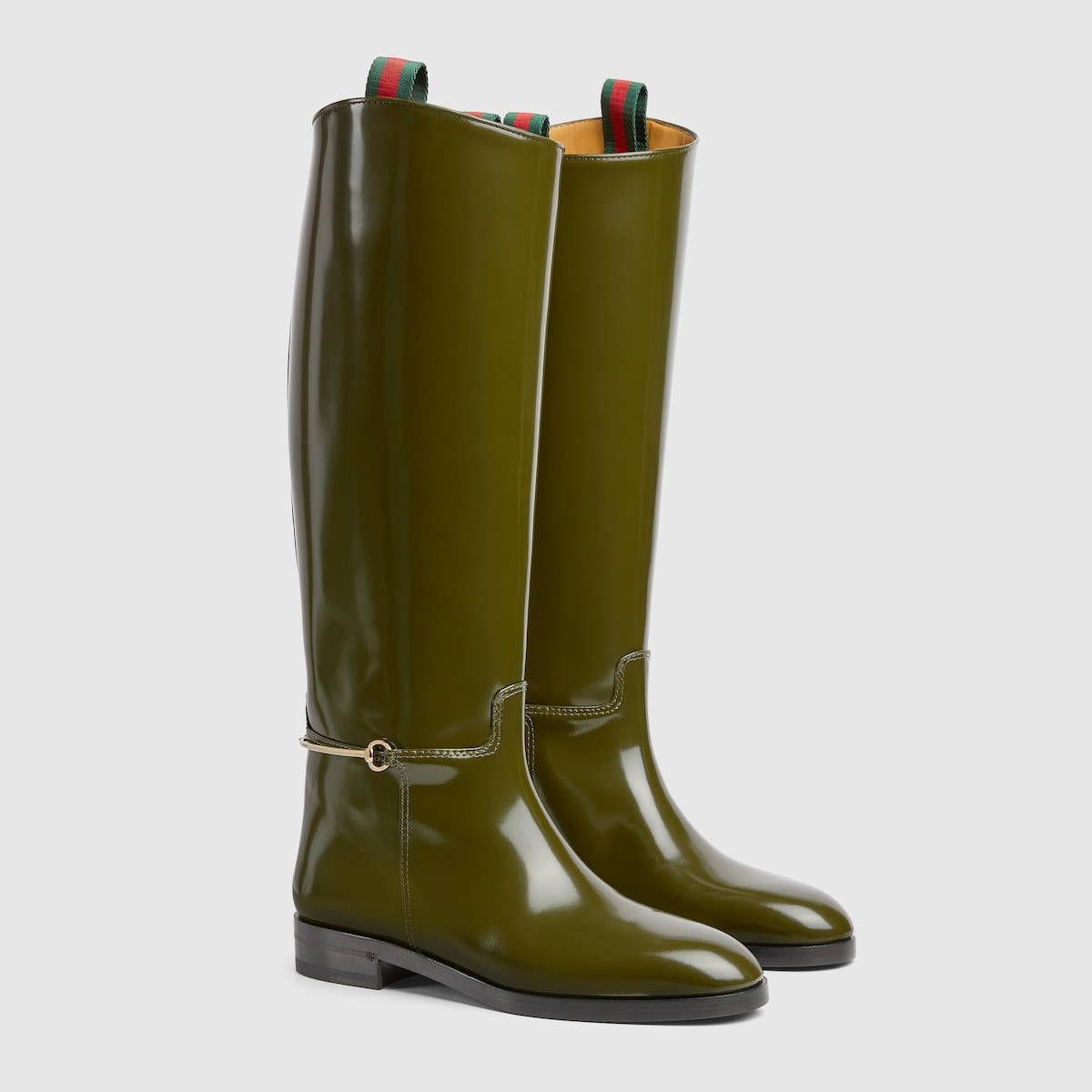 Women's boot with slim Horsebit in dark green shiny leather | GUCCI® US