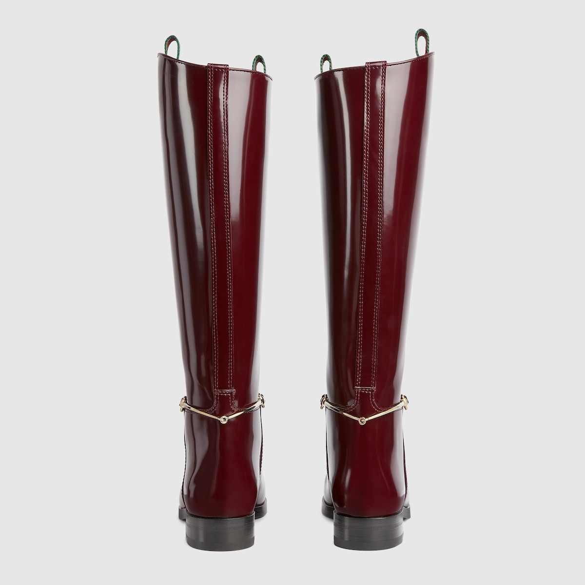 Women's boot with slim Horsebit in bordeaux shiny leather | GUCCI® US