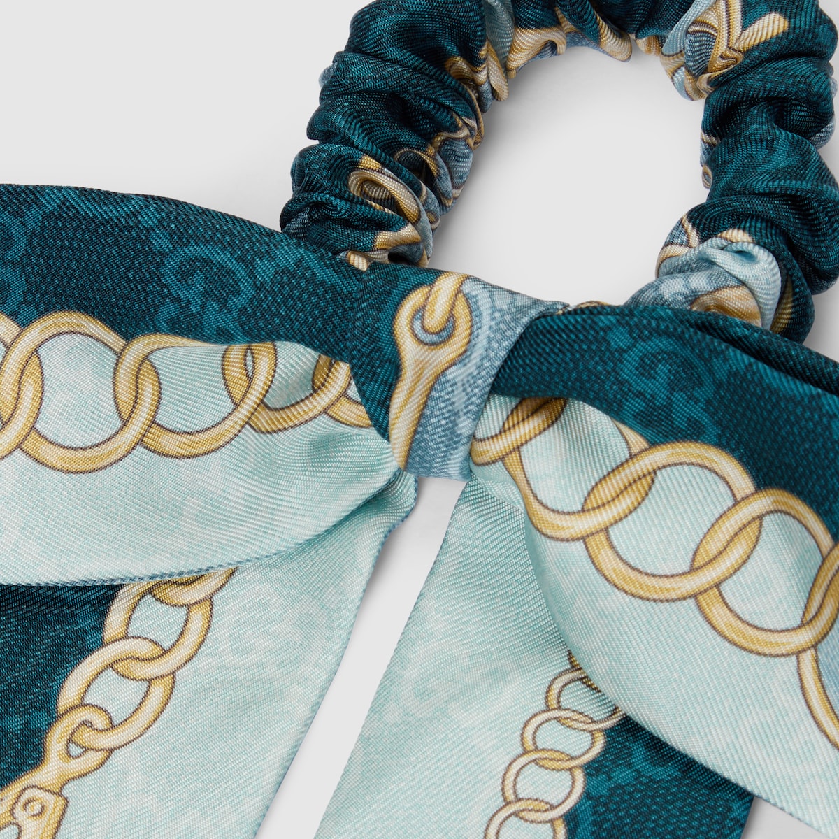 GG Gucci chain silk scrunchie in blue and light blue | GUCCI® Canada