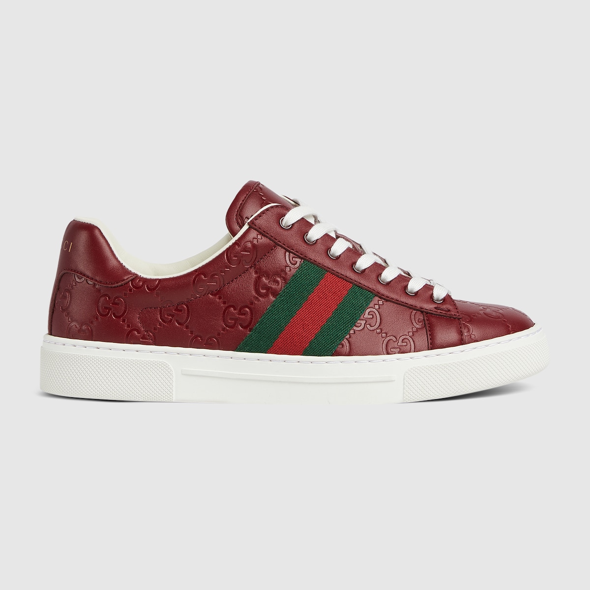Women's Gucci Ace trainer with Web in Rosso Ancora GG leather | GUCCI® UK