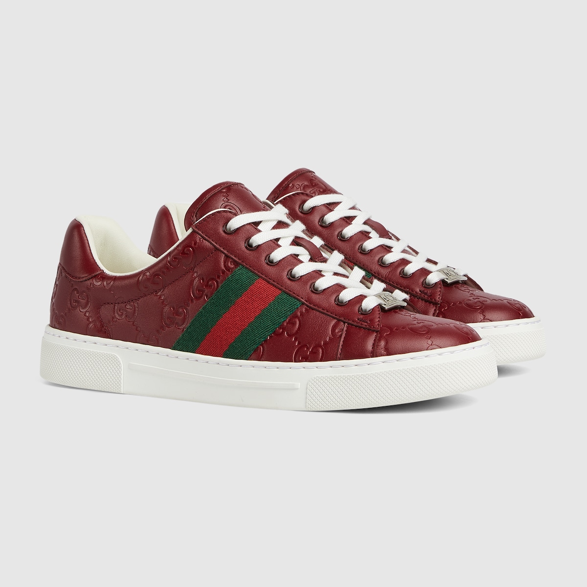 Women's Gucci Ace trainer with Web in Rosso Ancora GG leather | GUCCI® UK