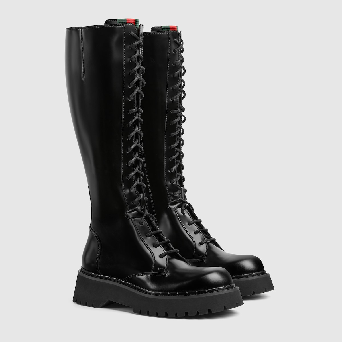 Women's boot with Web in black shiny leather | GUCCI® AE