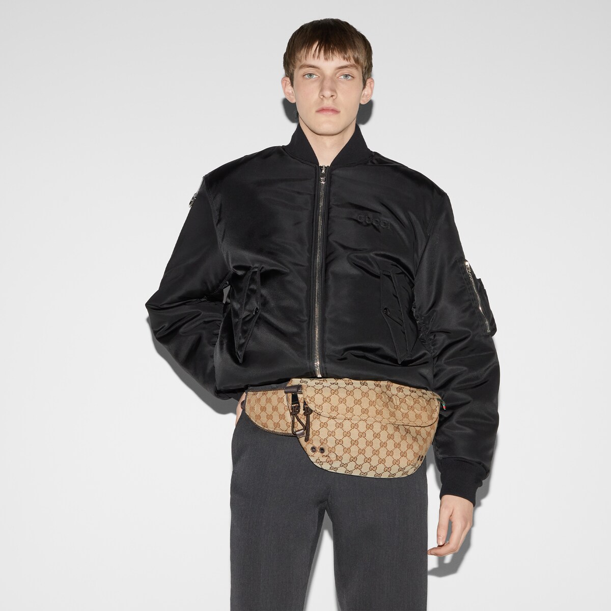 GG canvas large belt bag in beige and dark brown GG canvas | GUCCI® US