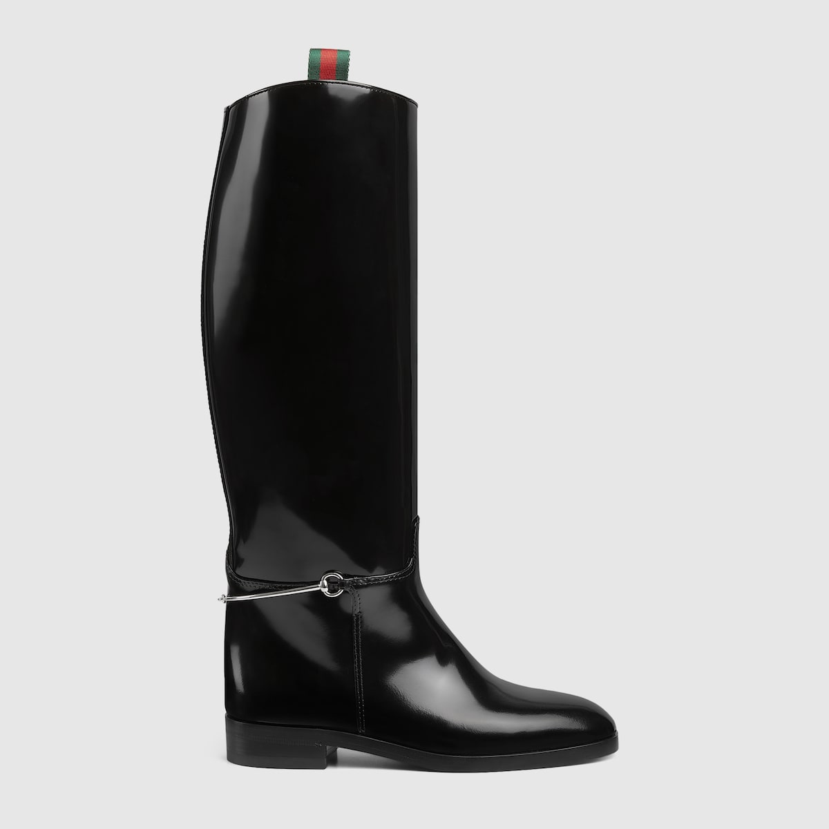 Bottes avec détail Mors fin pour femme en cuir noir brillant | GUCCI ...