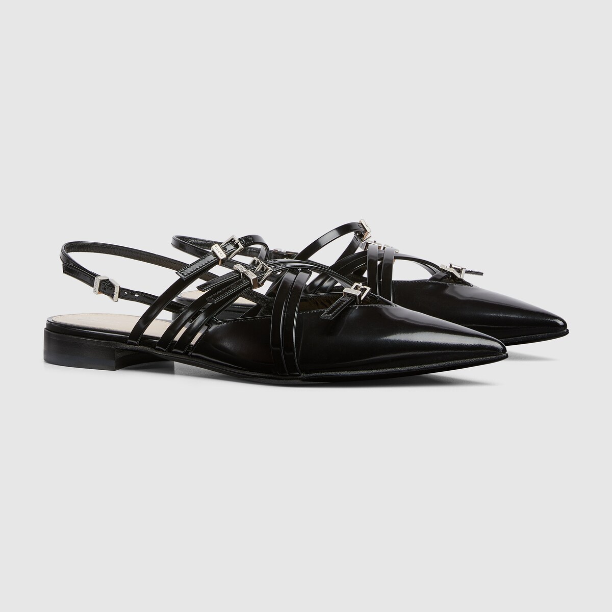 Women's strappy ballet flat in black leather | GUCCI® NZ