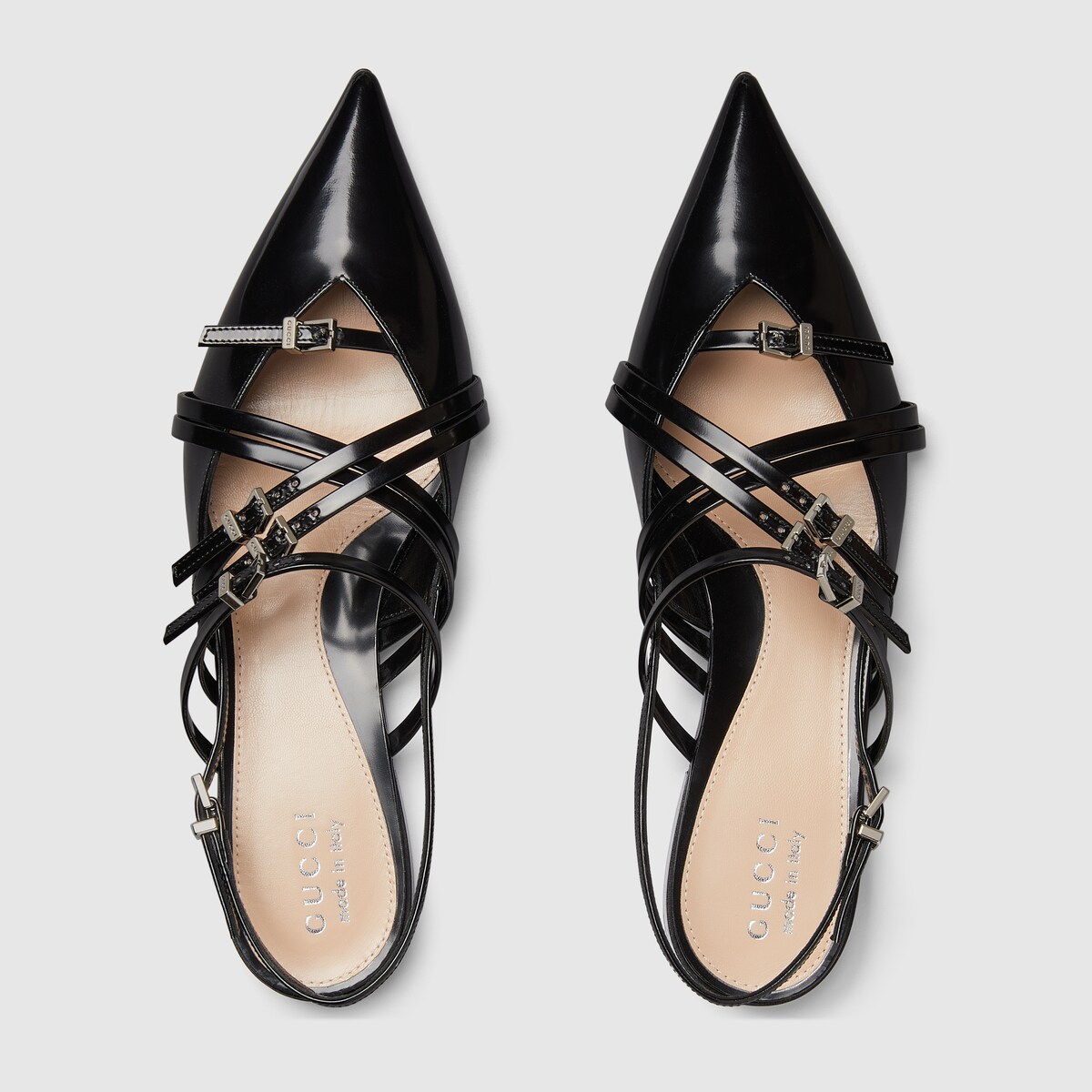 Women's strappy ballet flat in black leather | GUCCI® Australia