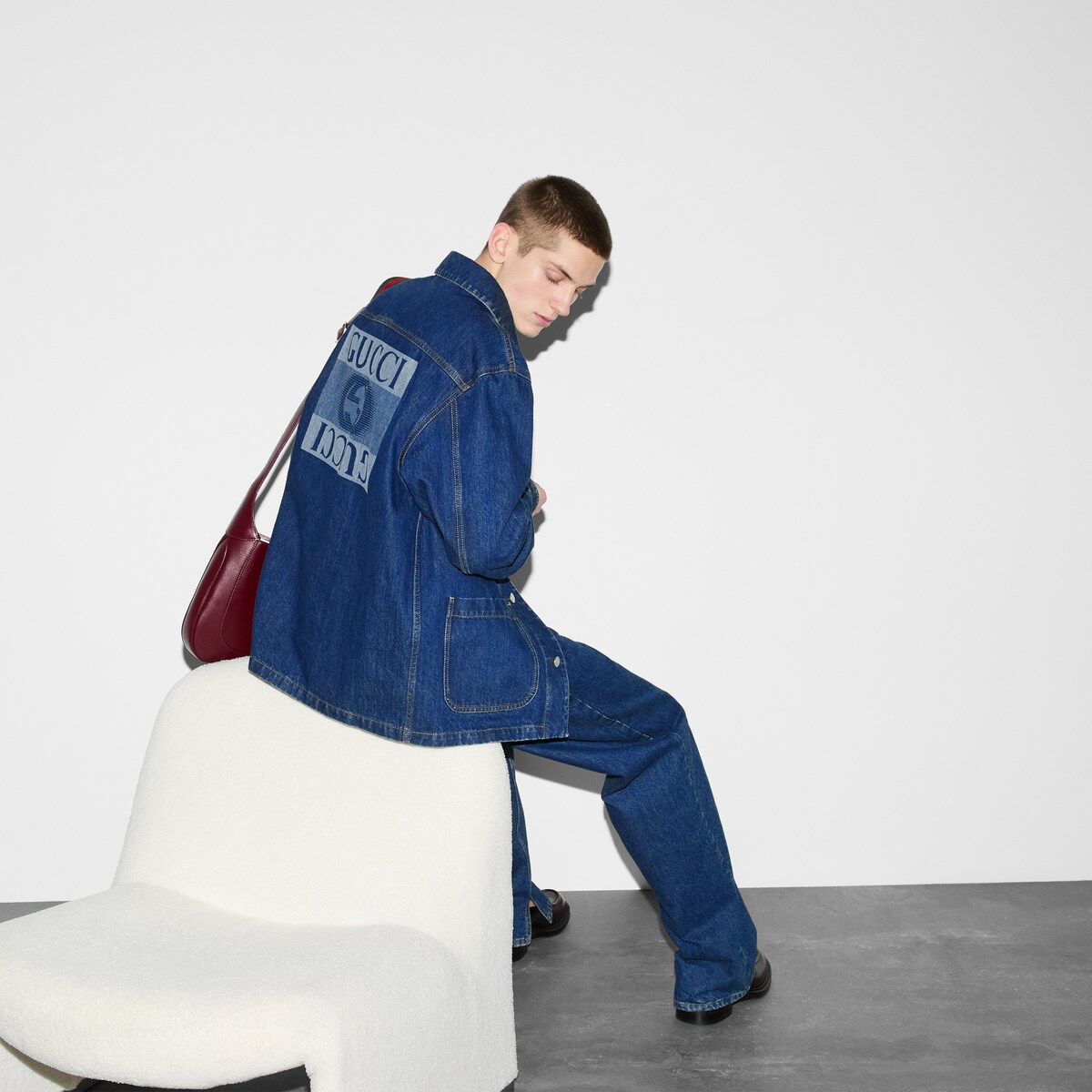 Lasered denim jacket in blue | GUCCI® US