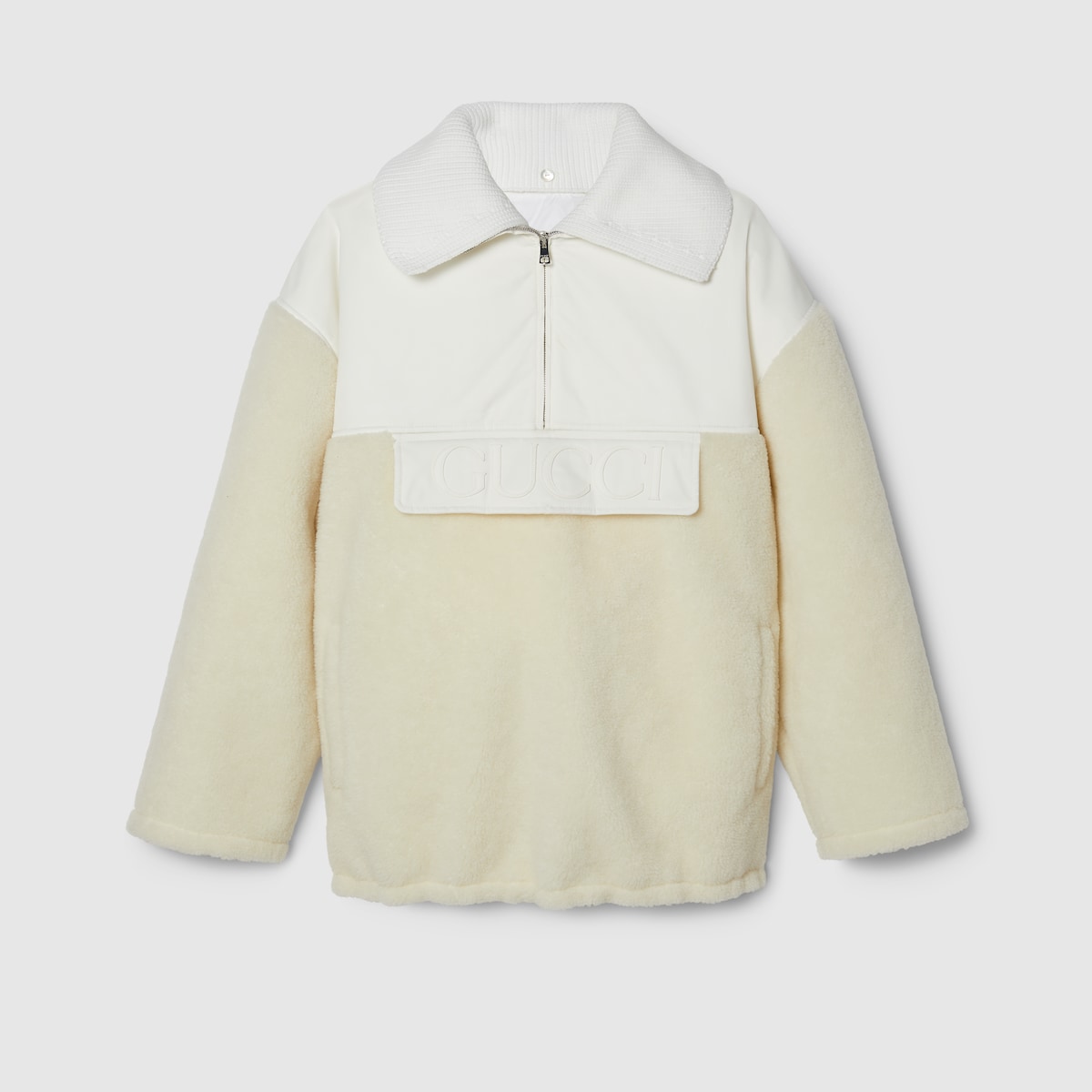 เสื้อแจ็คเก็ต Wool blend fleece zip jacket inสีขาวงาช้าง | GUCCI® TH