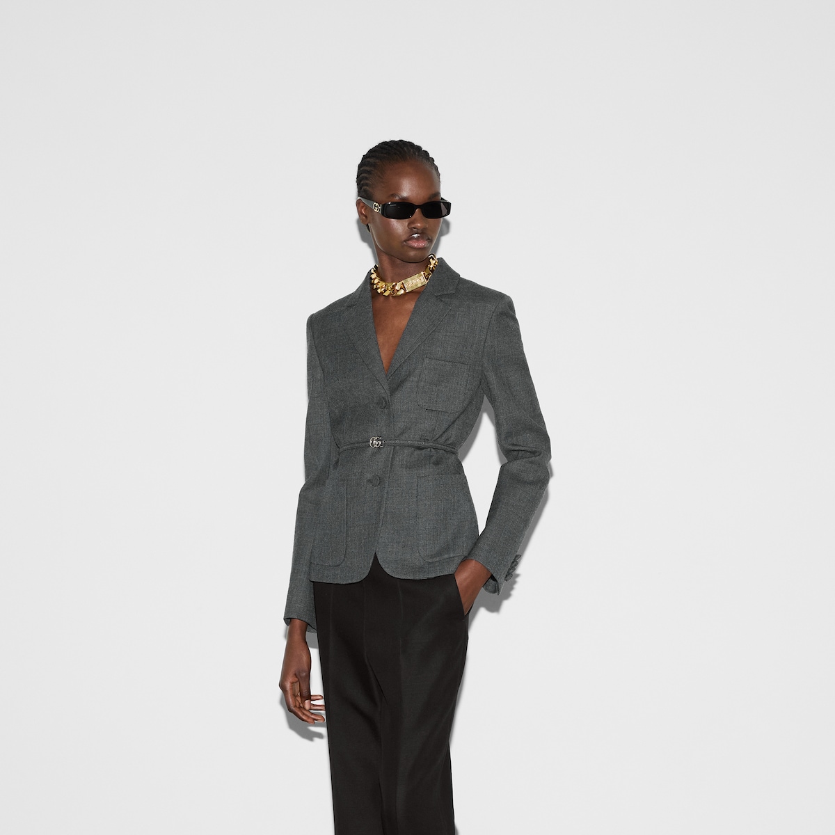 Giacca monopetto in grisaglia di lana in grigio | GUCCI® IT