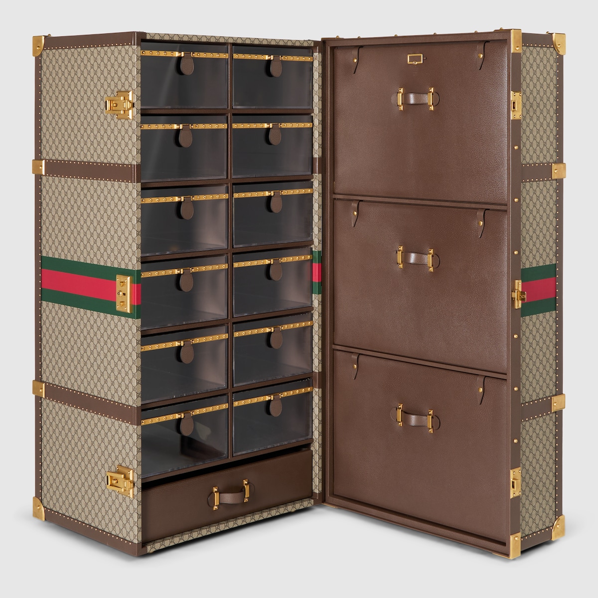 Gucci Savoy maxi rigid shoe trunk in beige and ebony GG Supreme | GUCCI® US