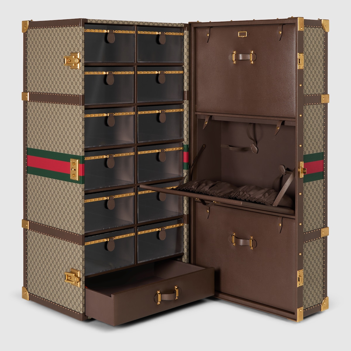 Gucci Savoy maxi rigid shoe trunk in beige and ebony GG Supreme | GUCCI® US